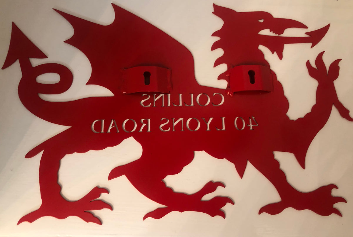Large Personalised Welsh Dragon House Sign / Nameplate – Bespoke Metal
